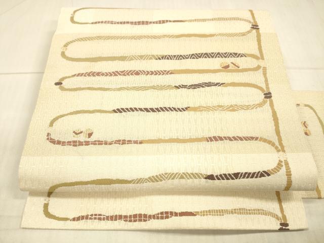 平和屋着物●九寸名古屋帯　抽象文様　金糸　正絹　逸品　DAAX0082cm