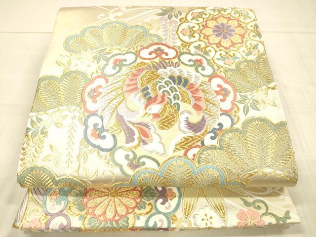 平和屋着物●六通柄袋帯　唐織　作家物　松映吉祥華文　金銀糸　正絹　逸品　DAAX0102cm