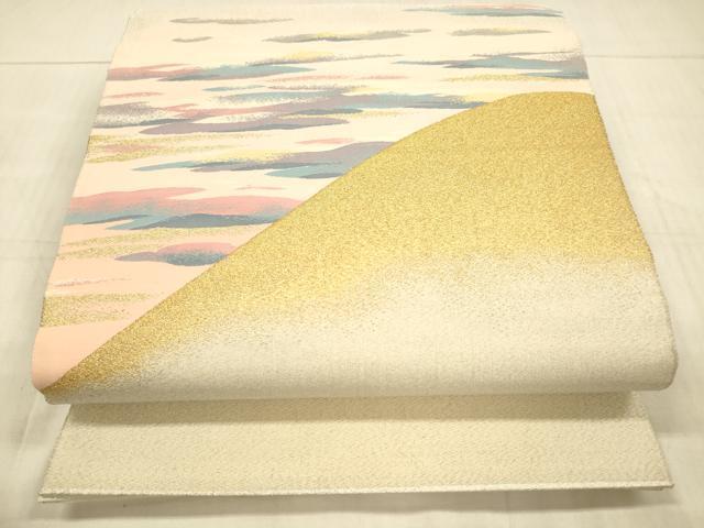 平和屋着物●綴れ　太鼓柄袋帯　遠山文　金銀糸　正絹　逸品　DAAX0111cm