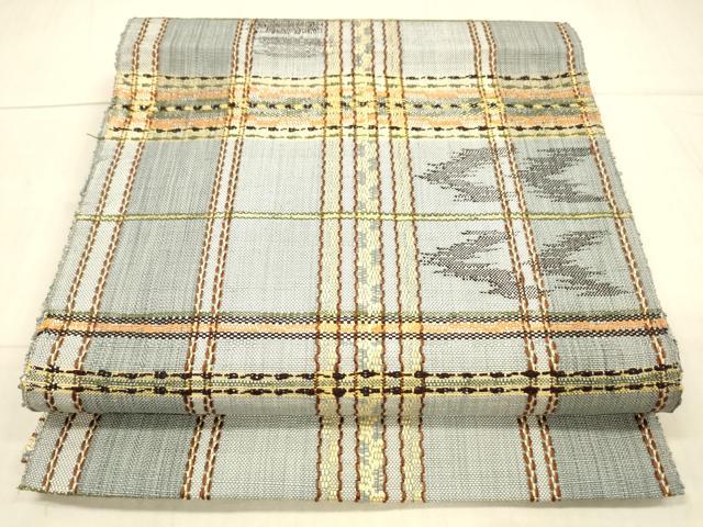 平和屋着物●八寸名古屋帯　紬地　格子　正絹　逸品　DAAX0115cm