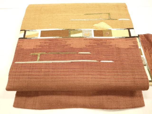 平和屋着物●九寸名古屋帯　紬地　抽象文様　正絹　逸品　DAAX0119cm