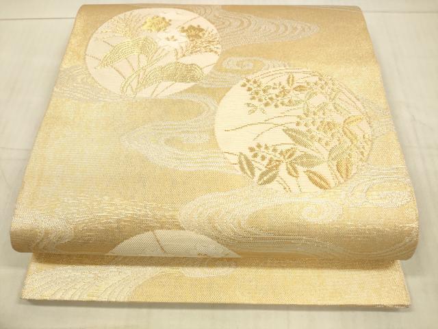 平和屋着物＊夏物　六通柄袋帯　流水草花文　金銀糸　正絹　逸品　DAAX0182cm