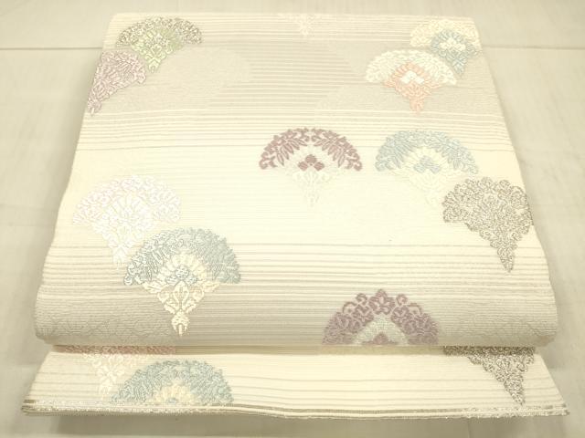 平和屋着物＊夏物　六通柄袋帯　唐織　青海波草花文　銀糸　正絹　逸品　DAAX0192cm