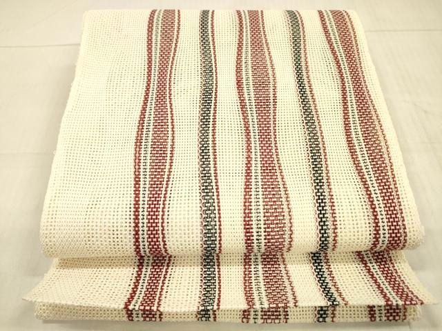 平和屋着物＊夏物　八寸名古屋帯　よろけ縞　正絹　逸品　DAAX0197cm