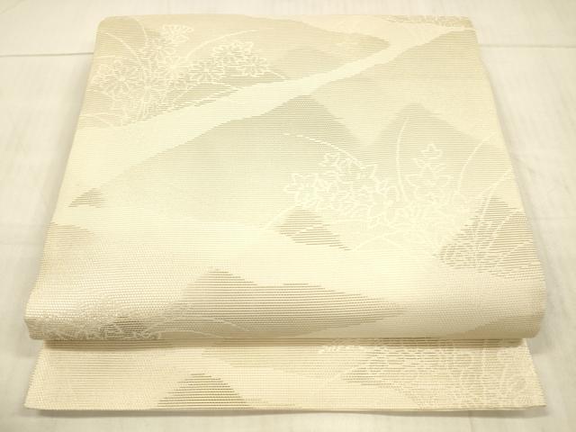 平和屋着物＊夏物　六通柄袋帯　草花文　銀糸　正絹　逸品　DAAX0209cm