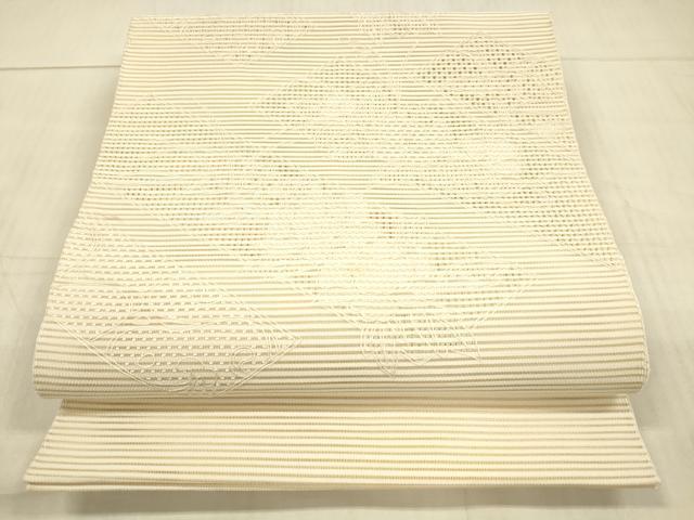 平和屋着物＊夏物　中国三大刺繍　スワトウ刺繍　汕頭刺繍　絽綴れ　八寸名古屋帯　草花文　薄卵色　正絹　逸品　DAAX0212cm