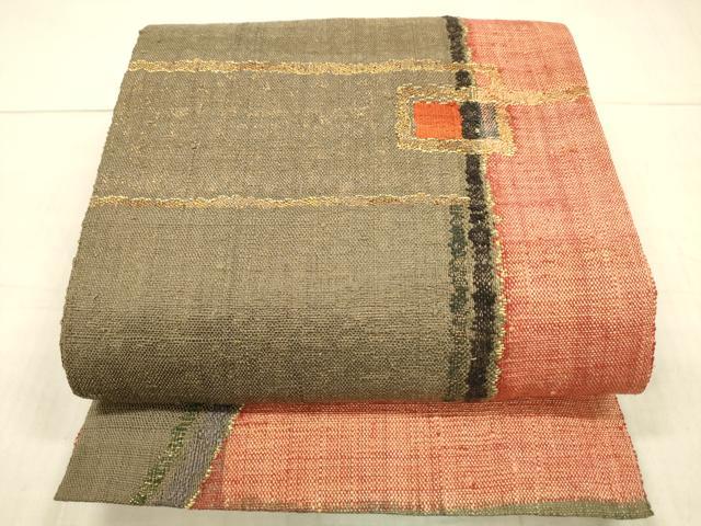 平和屋着物●八寸名古屋帯　紬地　抽象文様　金糸　正絹　逸品　DAAX0228cm