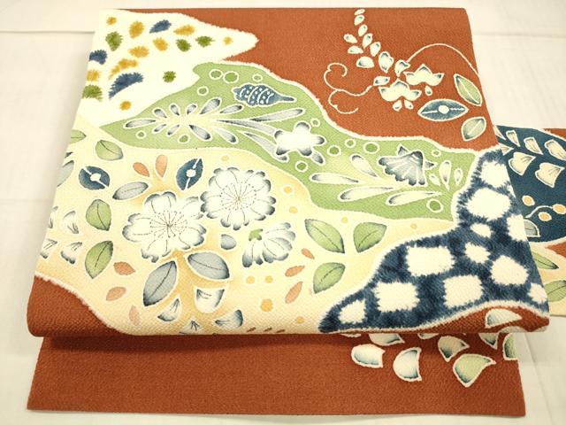 平和屋着物●九寸名古屋帯　辻が花　鬼しぼ縮緬　正絹　逸品　DAAX0229cm