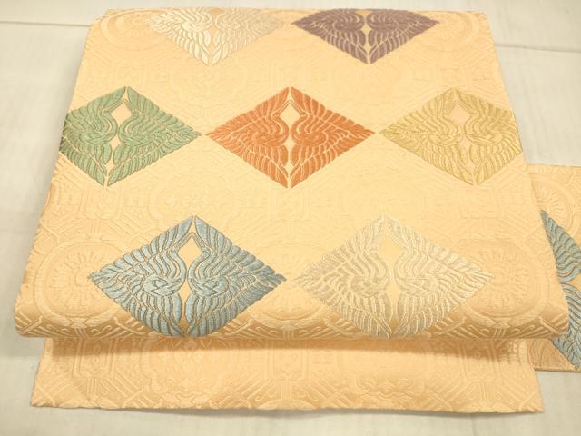 平和屋着物●九寸名古屋帯　唐織　向かい鳥花文　正絹　逸品　DAAX0230cm