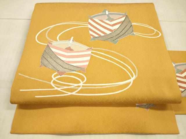 平和屋着物●九寸名古屋帯　駒刺繍　糸巻花文　銀糸　正絹　逸品　DAAX0240cm