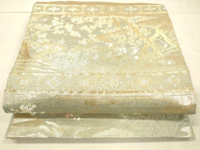 平和屋着物＊夏物　六移柄袋帯　段に障壁　金銀糸　正絹　逸品　DAAX0254cm