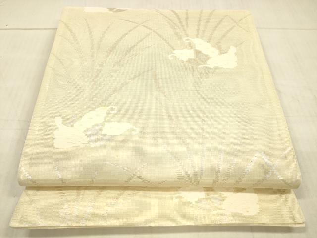 平和屋着物＊夏物　六通柄袋帯　舞蝶草葉文　銀糸　正絹　逸品　DAAX0270cm