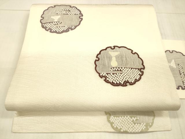 平和屋着物＊夏物　九寸名古屋帯　雪輪鹿の子抽象文　兎　正絹　逸品　DAAX0302cm