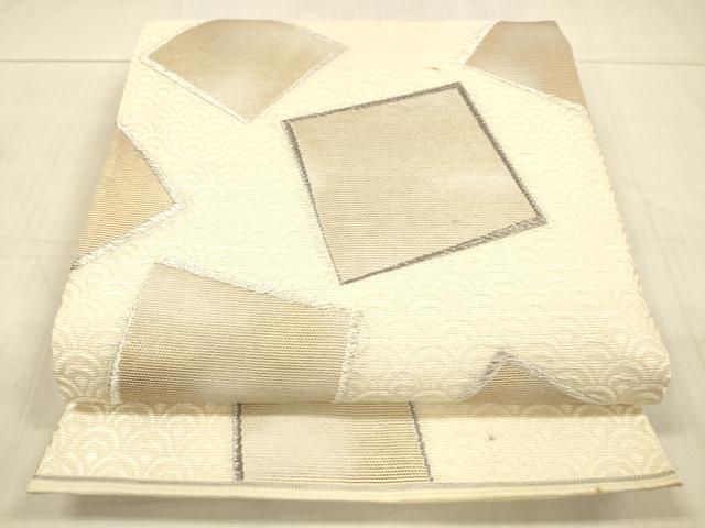 平和屋着物＊夏物　六通柄袋帯　青海波幾何学文　銀糸　正絹　逸品　DAAX0306cm