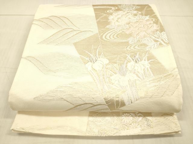 平和屋着物＊夏物　六通柄袋帯　流水草花文　金銀糸　正絹　逸品　DAAX0308cm