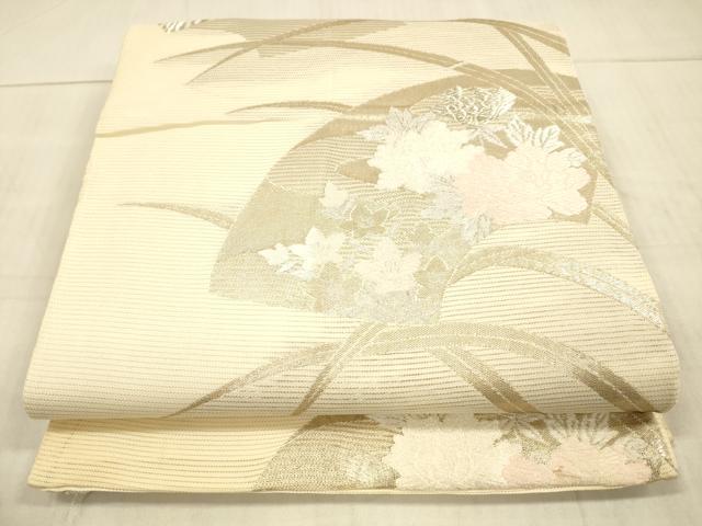 平和屋着物＊夏物　六通柄　京袋帯　唐織　地紙草花文　銀糸　正絹　逸品　DAAX0311cm