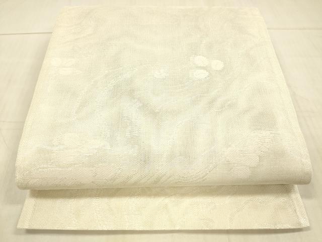 平和屋着物＊夏物　六通柄袋帯　流水草葉文　銀糸　正絹　逸品　DAAX0324cm