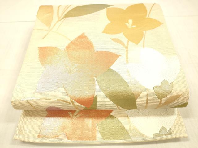 平和屋着物＊夏物　六通柄袋帯　草花文　金銀糸　正絹　逸品　DAAX0331cm