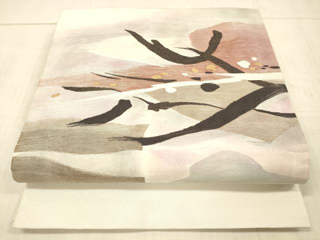 平和屋着物●太鼓柄袋帯　すくい織　抽象文様　金糸　正絹　逸品　DAAX0383cm