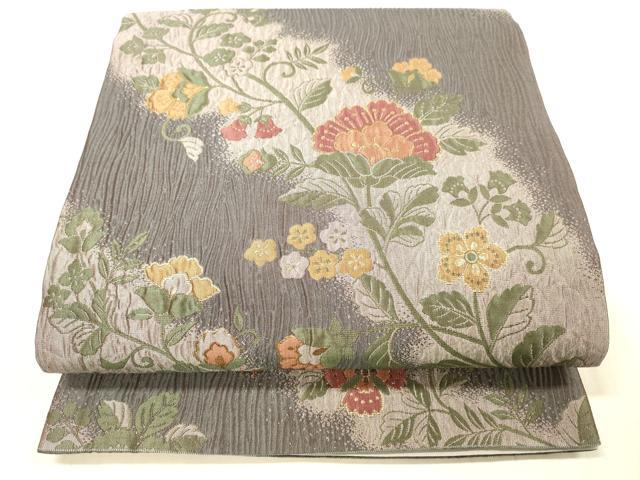 平和屋着物●六通柄袋帯　ふくれ織　更紗花唐草文　金糸　正絹　逸品　DAAX0387cm