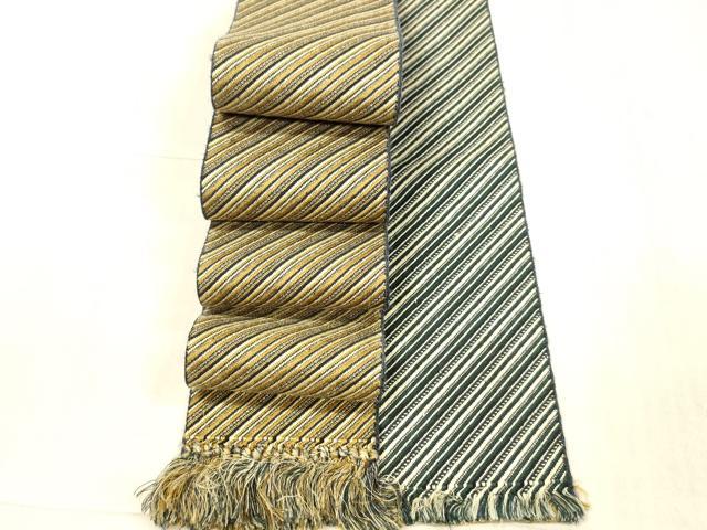 平和屋着物●男性　両面　角帯　斜線文　正絹　逸品　DAAX0389cm