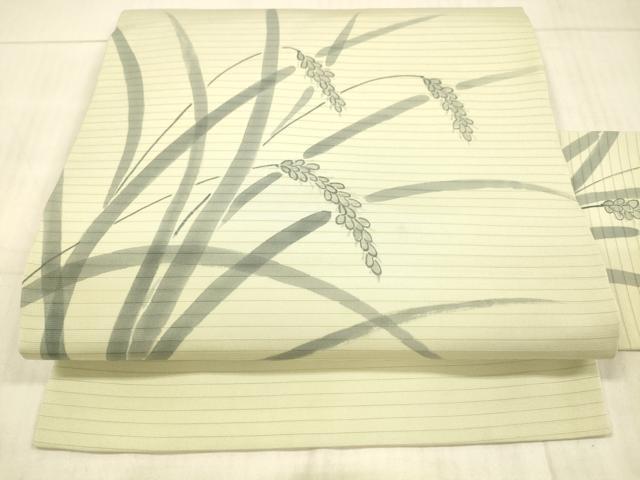 平和屋着物＊夏物　絽塩瀬　九寸名古屋帯　手描き　稲穂　正絹　逸品　DAAX0467cm