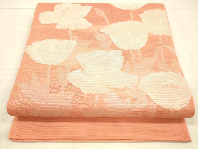 平和屋着物＊夏物　太鼓柄　本袋帯　草花文　銀糸　正絹　逸品　DAAX0469cm