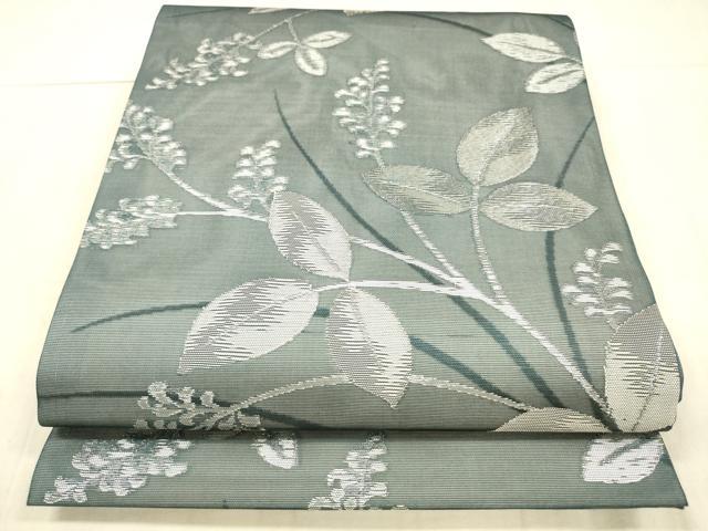 平和屋着物＊夏物　九寸開き名古屋帯　草葉文　銀糸　正絹　逸品　DAAX0470cm