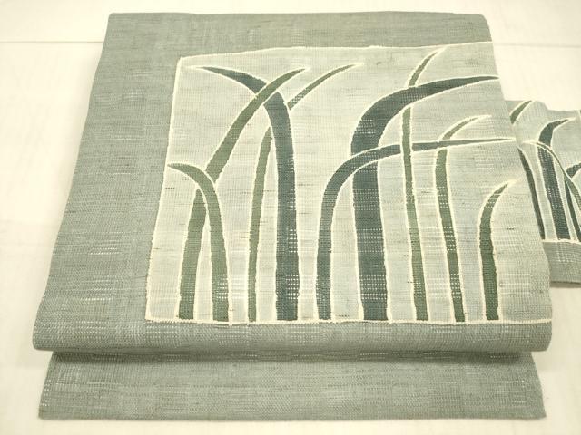 平和屋着物＊夏物　九寸名古屋帯　型染　草葉文　麻　逸品　DAAX0472cm