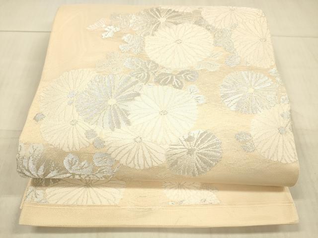 平和屋着物＊夏物　六通柄袋帯　草花文　銀糸　正絹　逸品　DAAX0473cm