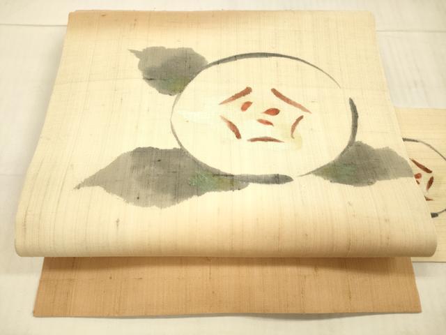 平和屋着物＊夏物　九寸名古屋帯　生紬　手描き　草花文　正絹　逸品　DAAX0501cm