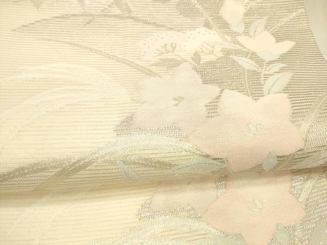 平和屋着物＊夏物 六通柄袋帯 籬草花文 銀糸 正絹 逸品 DAAX0513cm