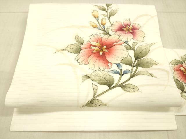 平和屋着物＊夏物　九寸名古屋帯　手描き　草花文　DAAX0519cm