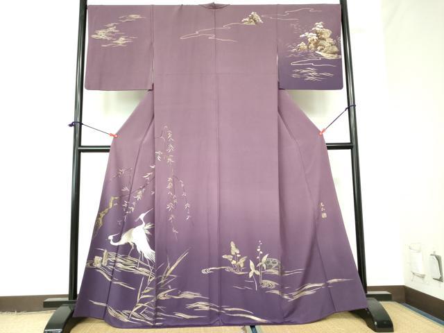 平和屋着物●金彩友禅　卓越技能者・名工・和田光正　訪問着　白鷺　暈し染め　金彩　正絹　逸品　DAAX1238op