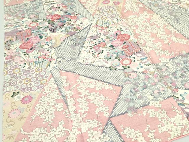 平和屋着物●上質な小紋　紬地　御所車花文　正絹　逸品　DAAX1242op