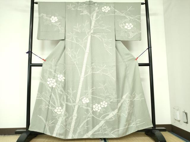 平和屋着物●訪問着　絞り　笹竹花文　正絹　逸品　DAAX1245op