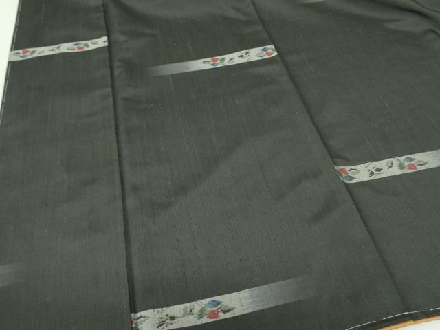 平和屋着物●上質な紬　横段花文　黒地　正絹　逸品　未使用　DAAX1248op