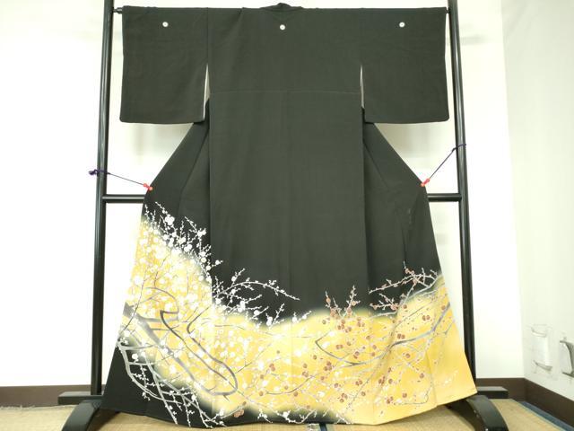 平和屋着物●十七代京屋林蔵　黒留袖　駒刺繍　枝梅文　暈し染め　正絹　逸品　DAAX1280op
