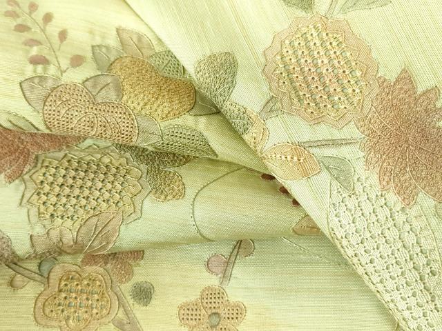 平和屋着物●中国三大刺繍　スワトウ刺繍　汕頭刺繍　相良刺繍　総刺繍　訪問着　紬地　風景草花文　正絹　逸品　DAAX1282op