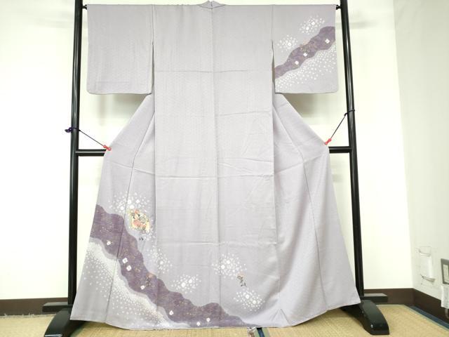 平和屋着物●訪問着　刺繍　絞り　檜扇花文　金彩　正絹　逸品　DAAX1375op