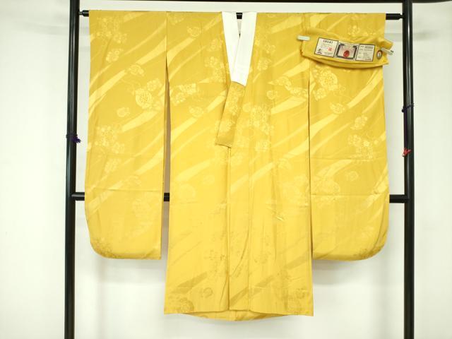 平和屋着物●振袖用長襦袢　無双仕立て　紅花染　源氏車花地紋　支子色　証紙付き　正絹　逸品　DAAX1382op