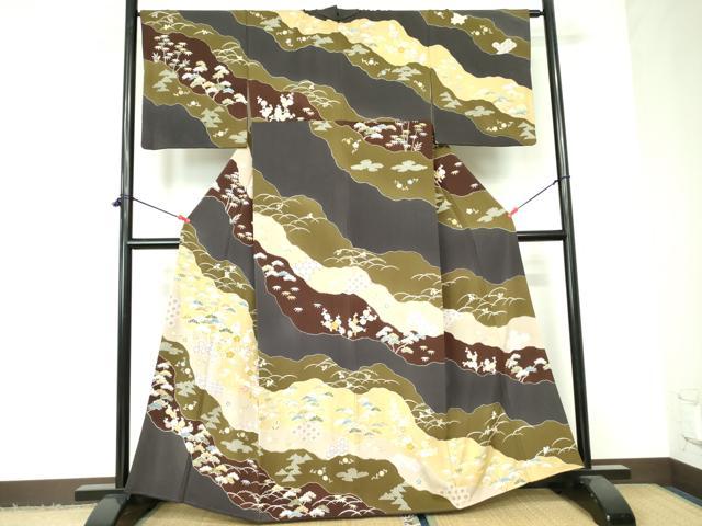 平和屋着物●訪問着　駒刺繍　道長花文　金彩　正絹　逸品　DAAX1401op