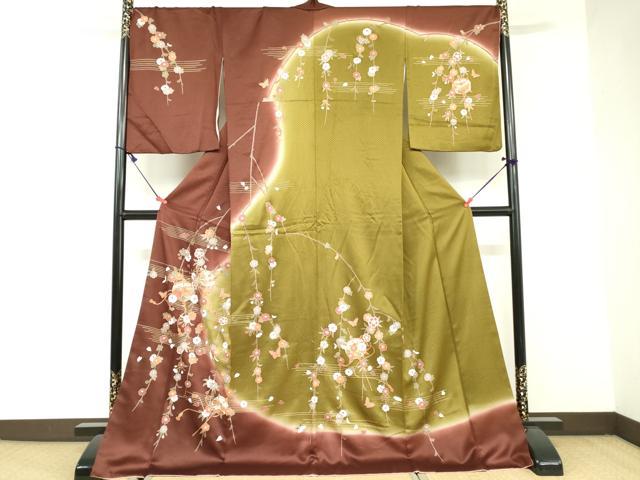 平和屋着物●訪問着　糸車舞蝶花文　暈し染め　金彩　ロング丈　正絹　逸品　DAAX1478op