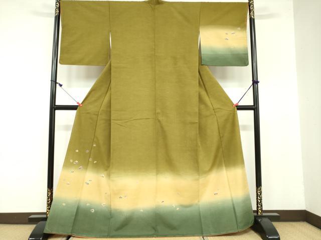 平和屋着物●訪問着　紬地　型染　貝合わせ花文　正絹　逸品　未使用　DAAX1488op