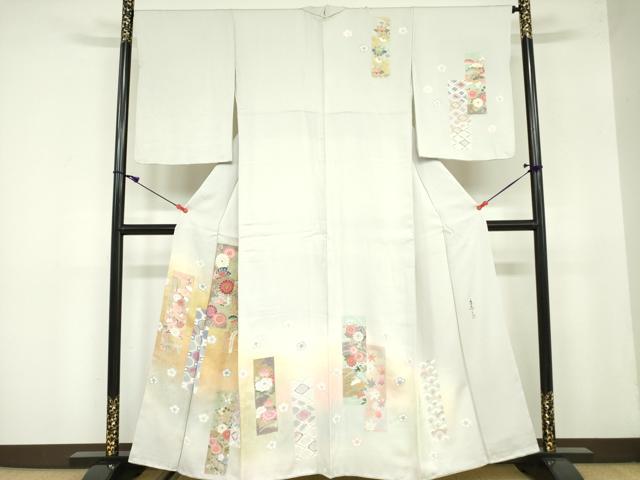 平和屋着物●京友禅の第一人者　松井青々　訪問着　短冊舞蝶花文　松竹梅　暈し染め　金彩　正絹　逸品　DAAX1504op