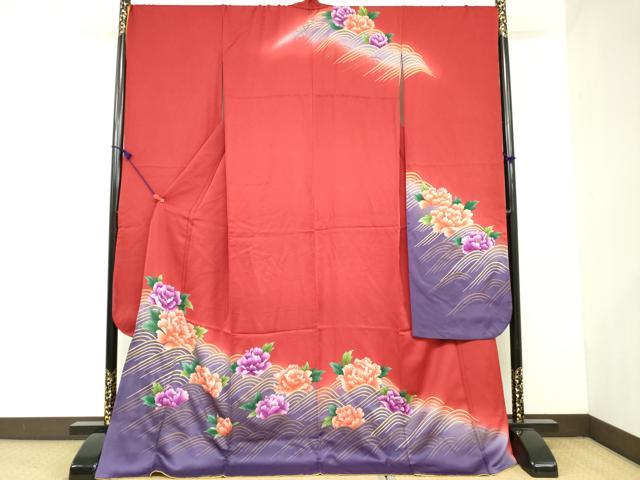 平和屋着物●豪華振袖　流水牡丹文　暈し染め　金彩　正絹　逸品　DAAX1545op