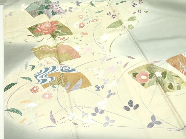 平和屋着物○訪問着 地紙花文 暈し染め 金彩 正絹 逸品