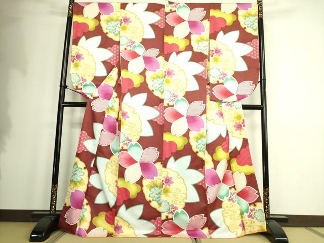 平和屋着物●小振袖　二尺袖　雪輪花文　洗える着物　DAAX1936op