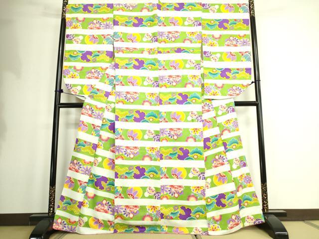 平和屋着物●小振袖　二尺袖　横段花鞠文　洗える着物　DAAX1961op