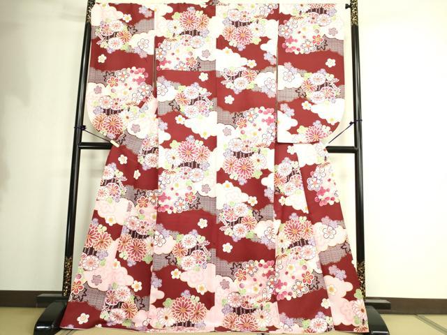 平和屋着物●小振袖　二尺袖　雲取り花文　洗える着物　DAAX1962op